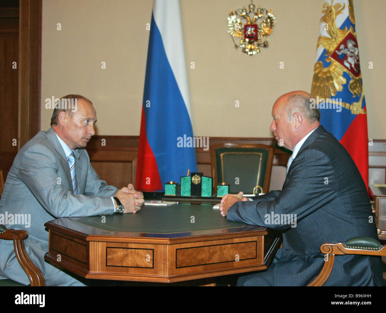 Russian President Vladimir Putin left and Prime Minister Mikhail ...