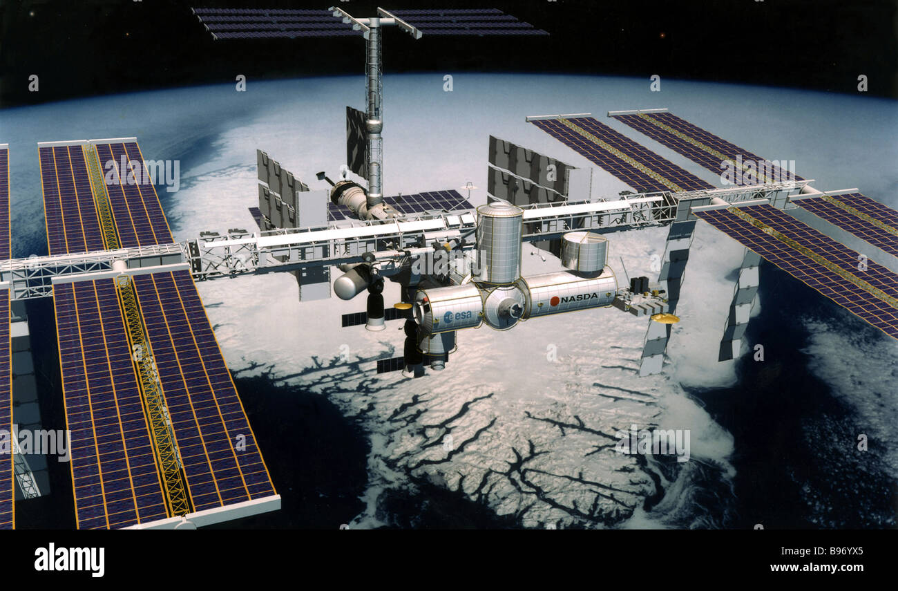 International Space Station with Japanese and European modules Stock ...