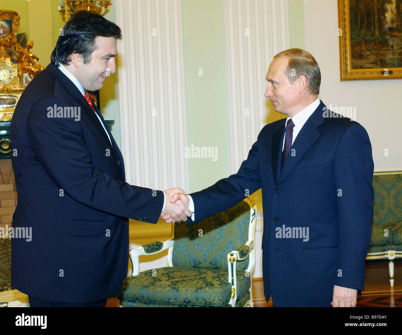 Russian President Vladimir Putin meeting Georgian President Mikhail ...