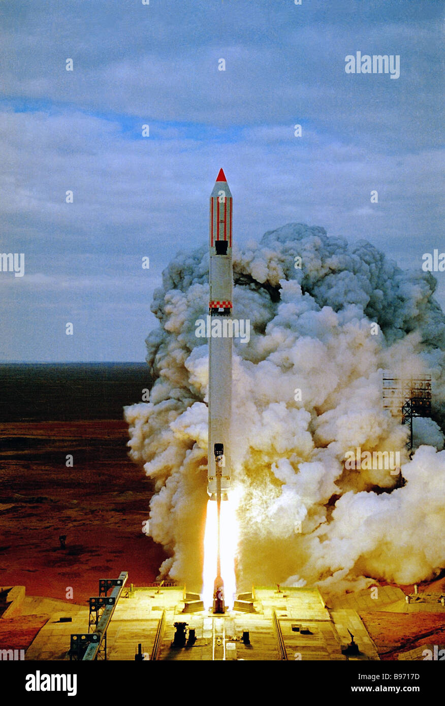 Carrier rocket Zenith ready to take off from Baikonur space center from ...