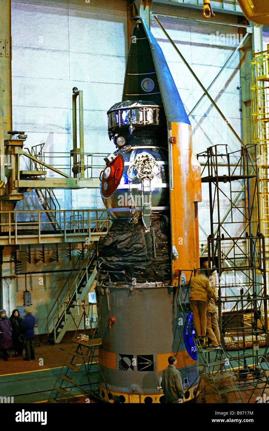 Checking the work of a space vehicle at the assembly and testing module ...