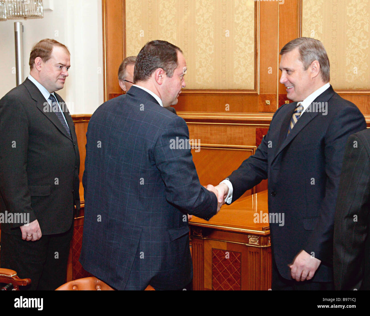 Former Prime Minister Mikhail Kasyanov saying goodbye to the cabinet ...