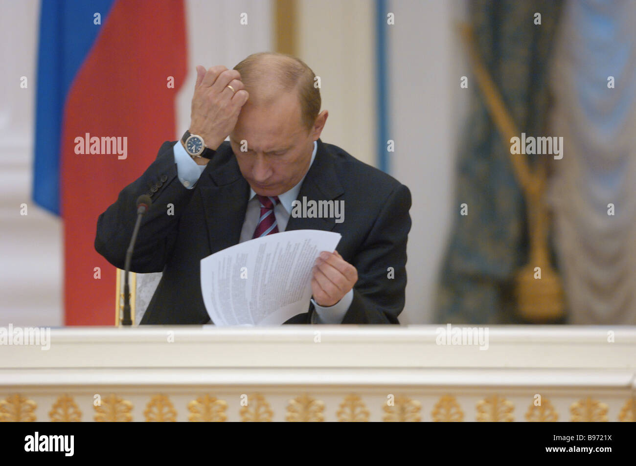 Russian President Vladimir Putin addresses spokesmen of the Russian ...