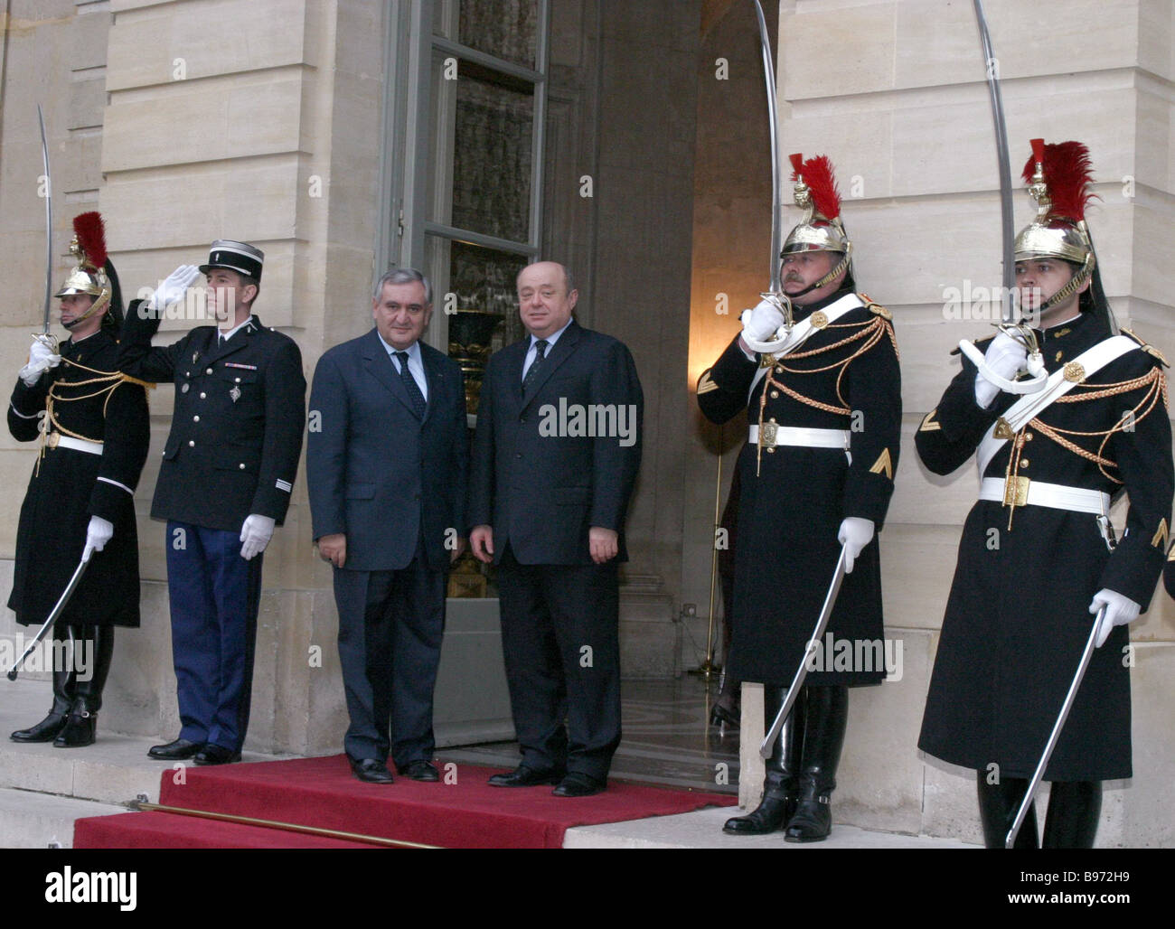 Russian Prime Minister Mikhail Fradkov right and French Prime Minister ...