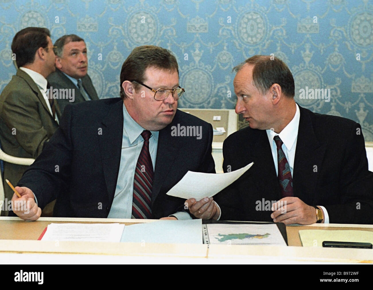Prosecutor General Vladimir Ustinov to the left and Nikolai Patrushev ...