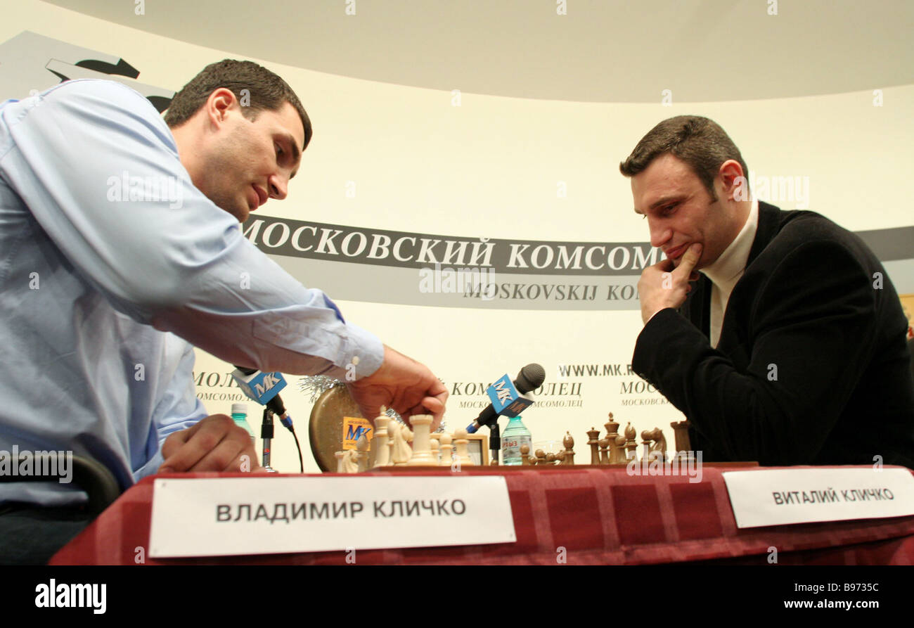 The Klichko brothers Vitaly right and Vladimir left during chess ...