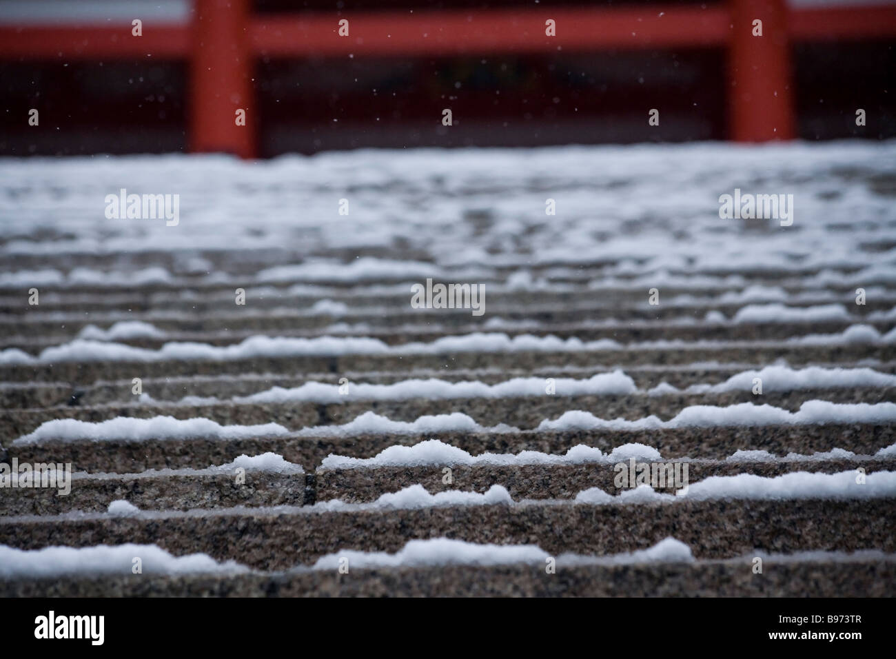 Close up of snow on stairs at shrine Stock Photo - Alamy