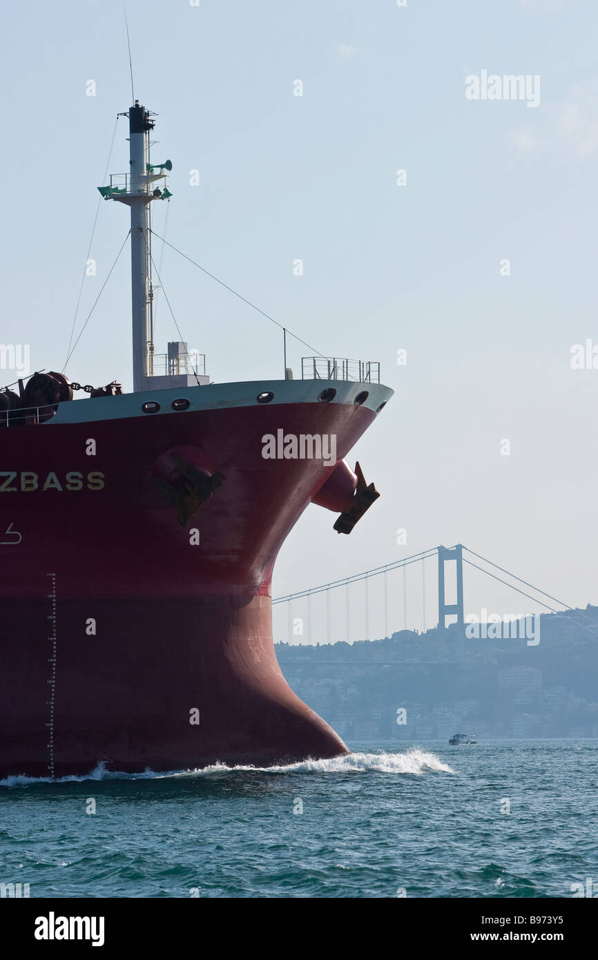 Freighter and the Bosphorus Bridge seen in the background Istanbul ...
