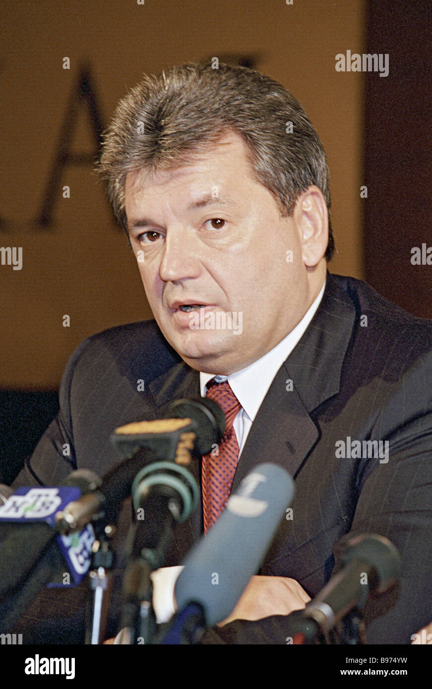 Chechen Prime Minister Anatoly Popov at a news conference in Moscow ...