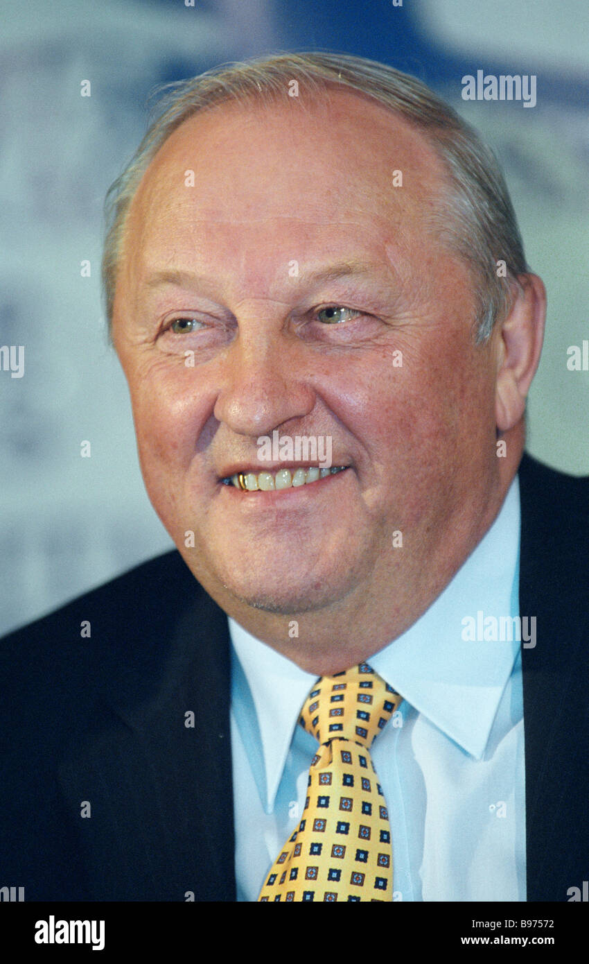 Governor of the Sverdlovsk region Edward Rossel at a news conference ...