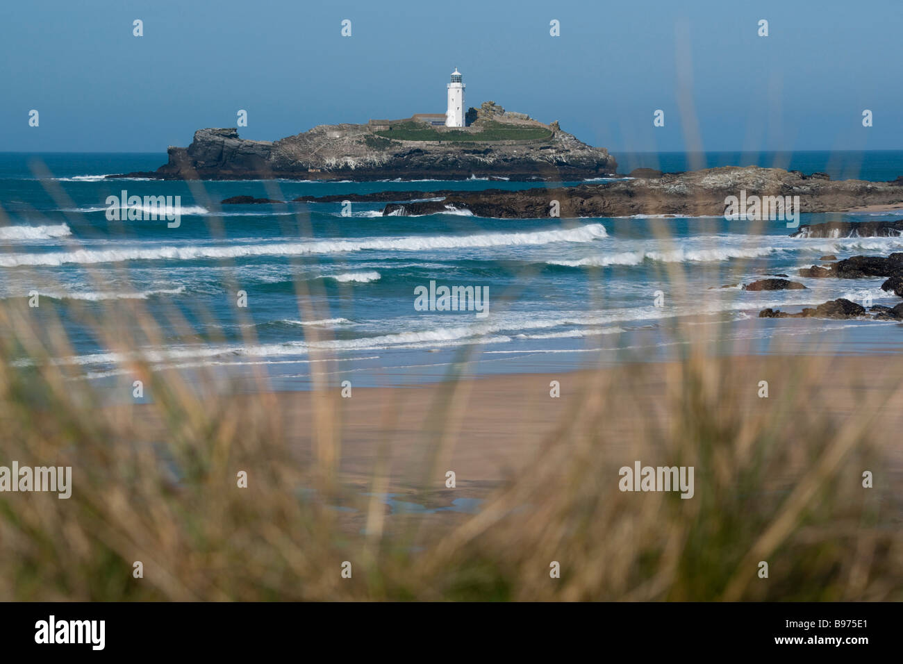 Godrevy Lighthouse in St. Ives Bay, Cornwall Stock Photo - Alamy