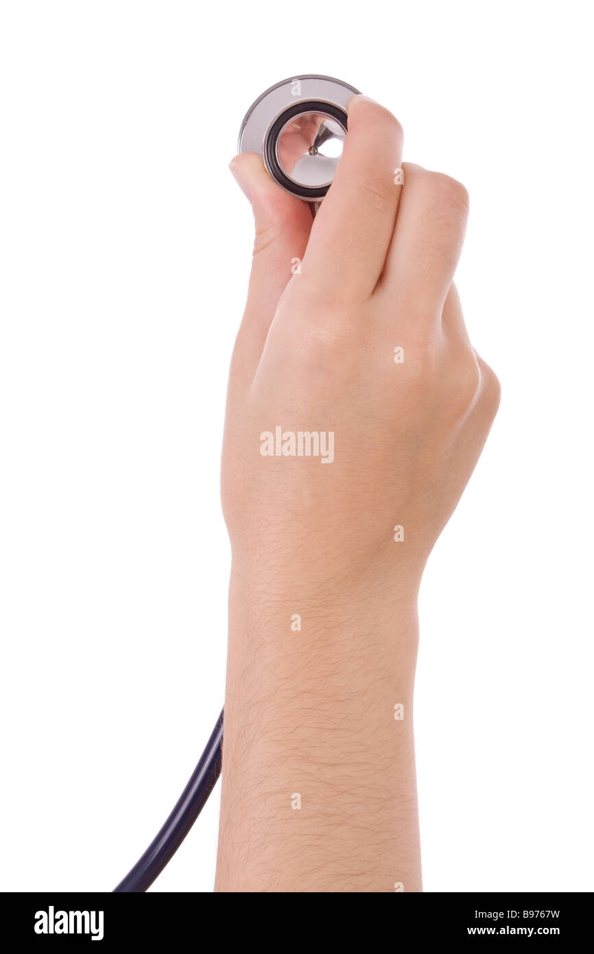 Hand holding a blue stethoscope isolated on white Stock Photo - Alamy