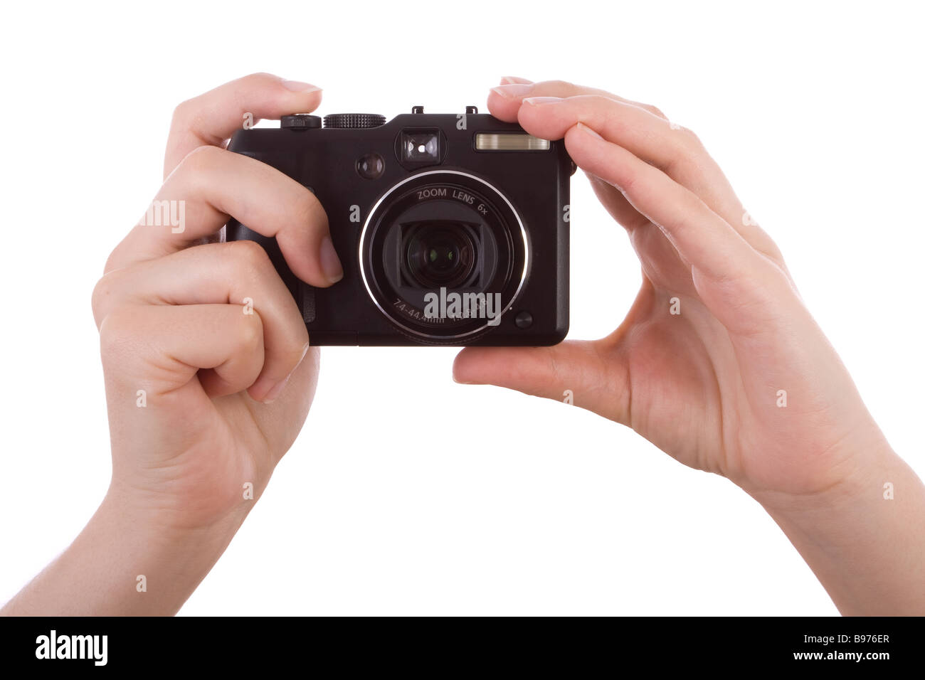 Hand photographing with a digital camera isolated on white Stock Photo ...