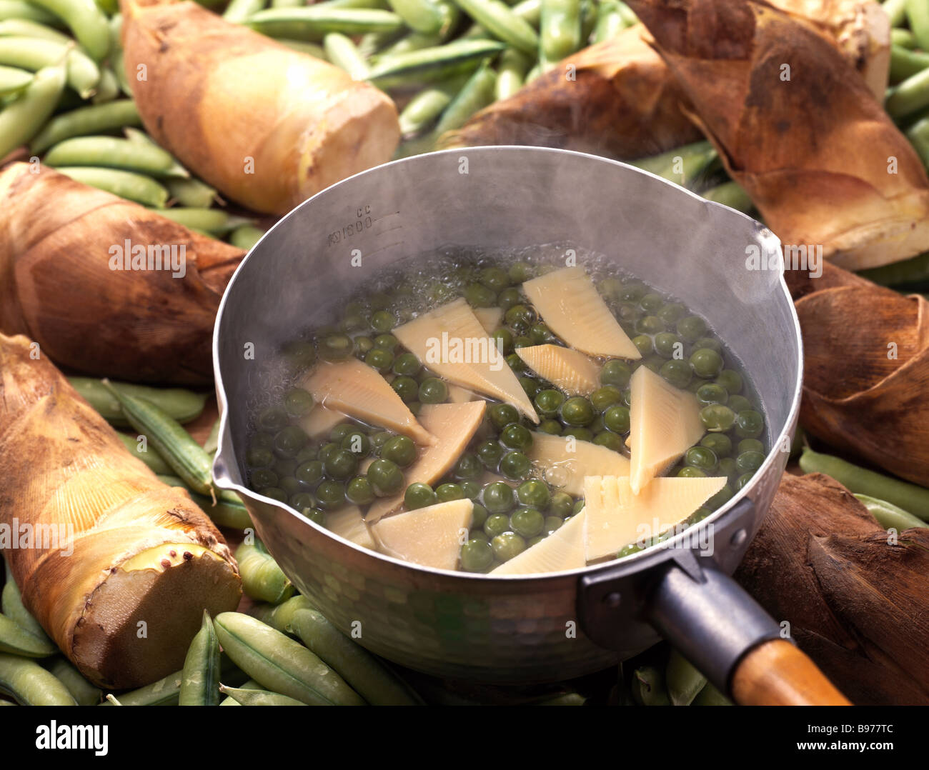 Boiled bamboo shoot and green peas Stock Photo - Alamy