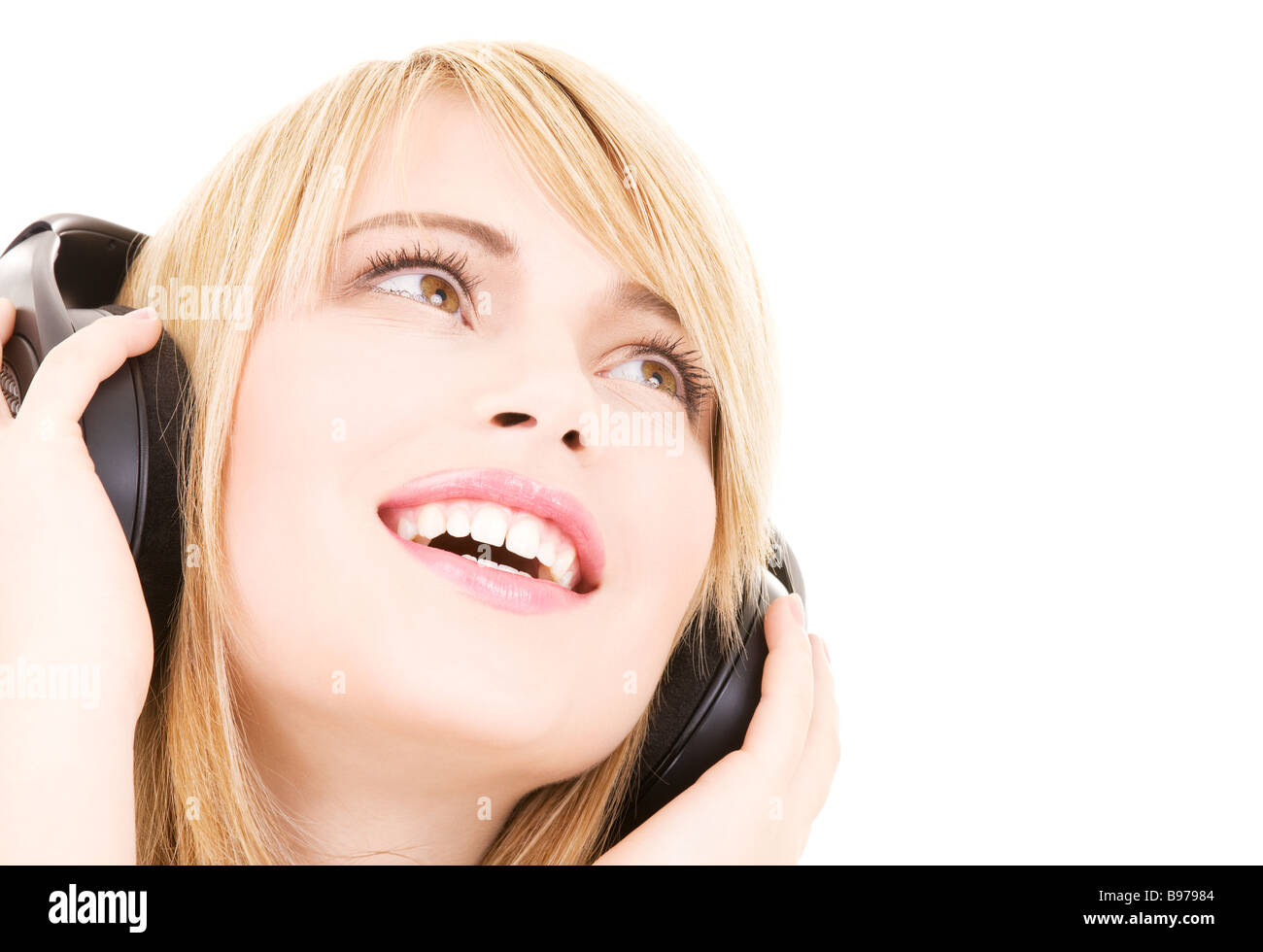 happy teenage girl in headphones over white Stock Photo - Alamy