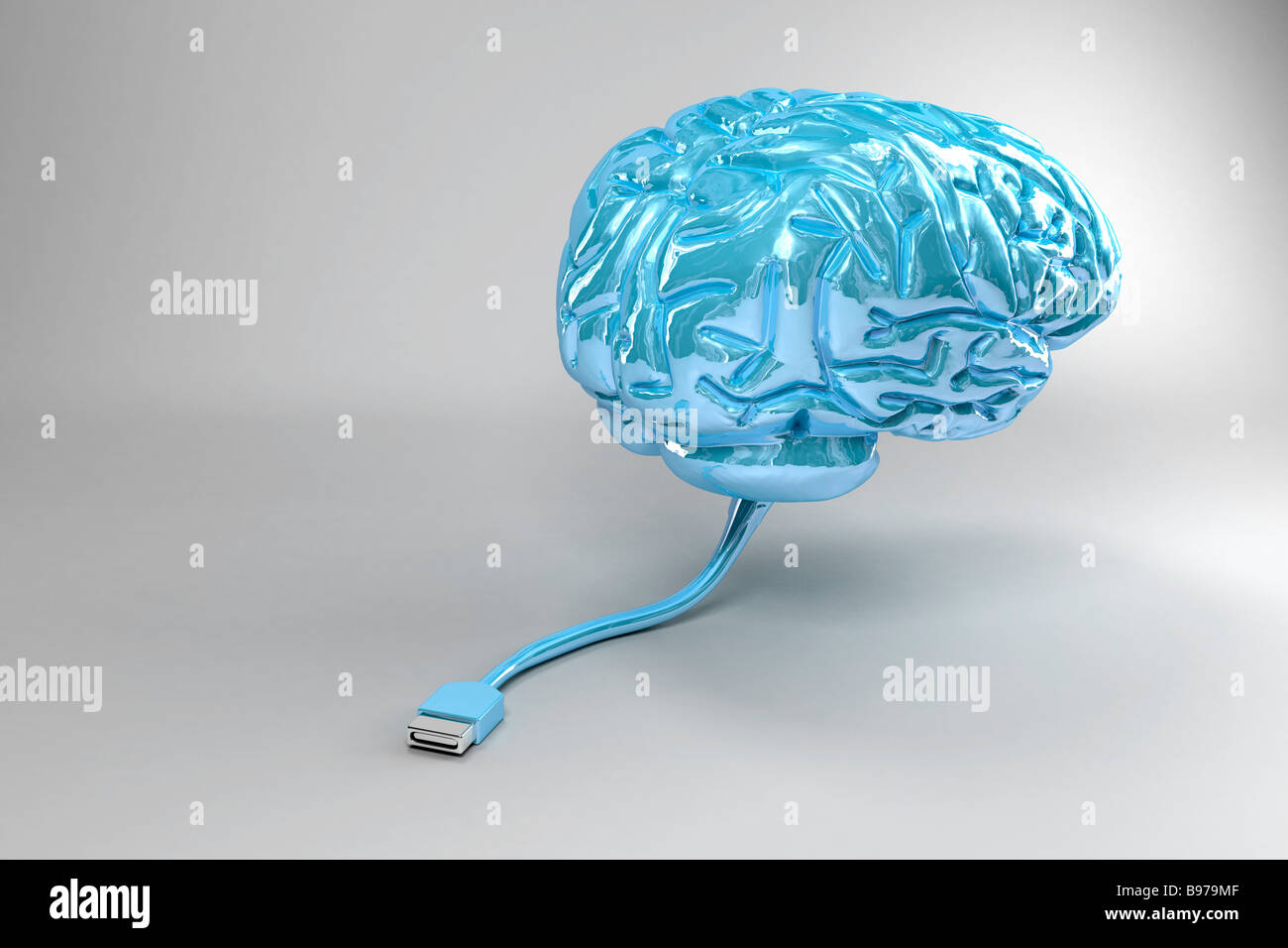 Blue brain illustration with usb cable on grey background Stock Photo ...