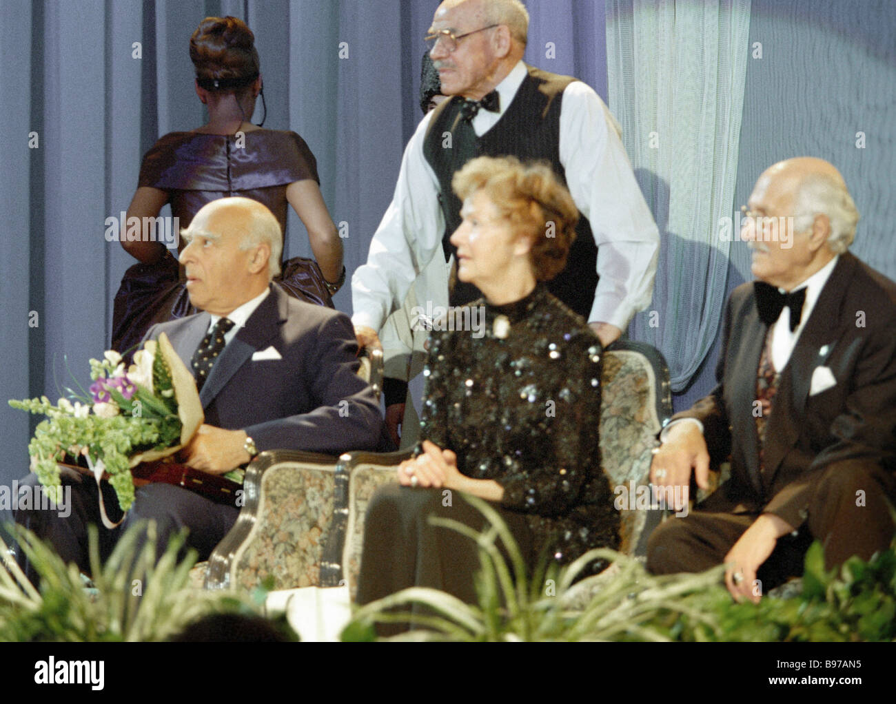 Actors Vladimir Etush Yulia Borisova and Vladimir Zeldin sitting left ...