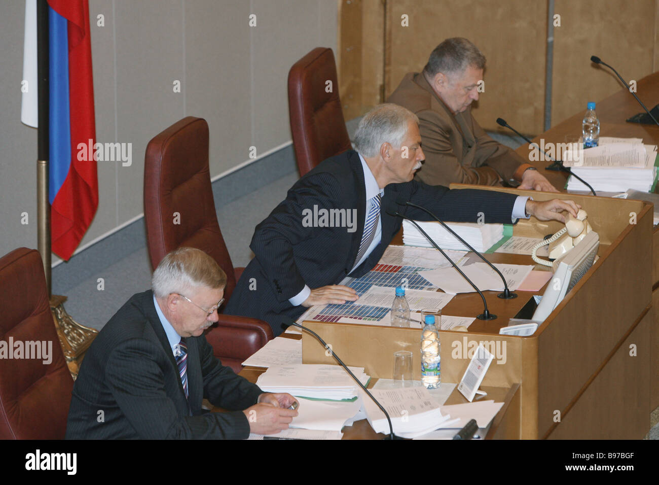 From left to right Duma First Vice Speaker Oleg Morozov Duma Speaker ...