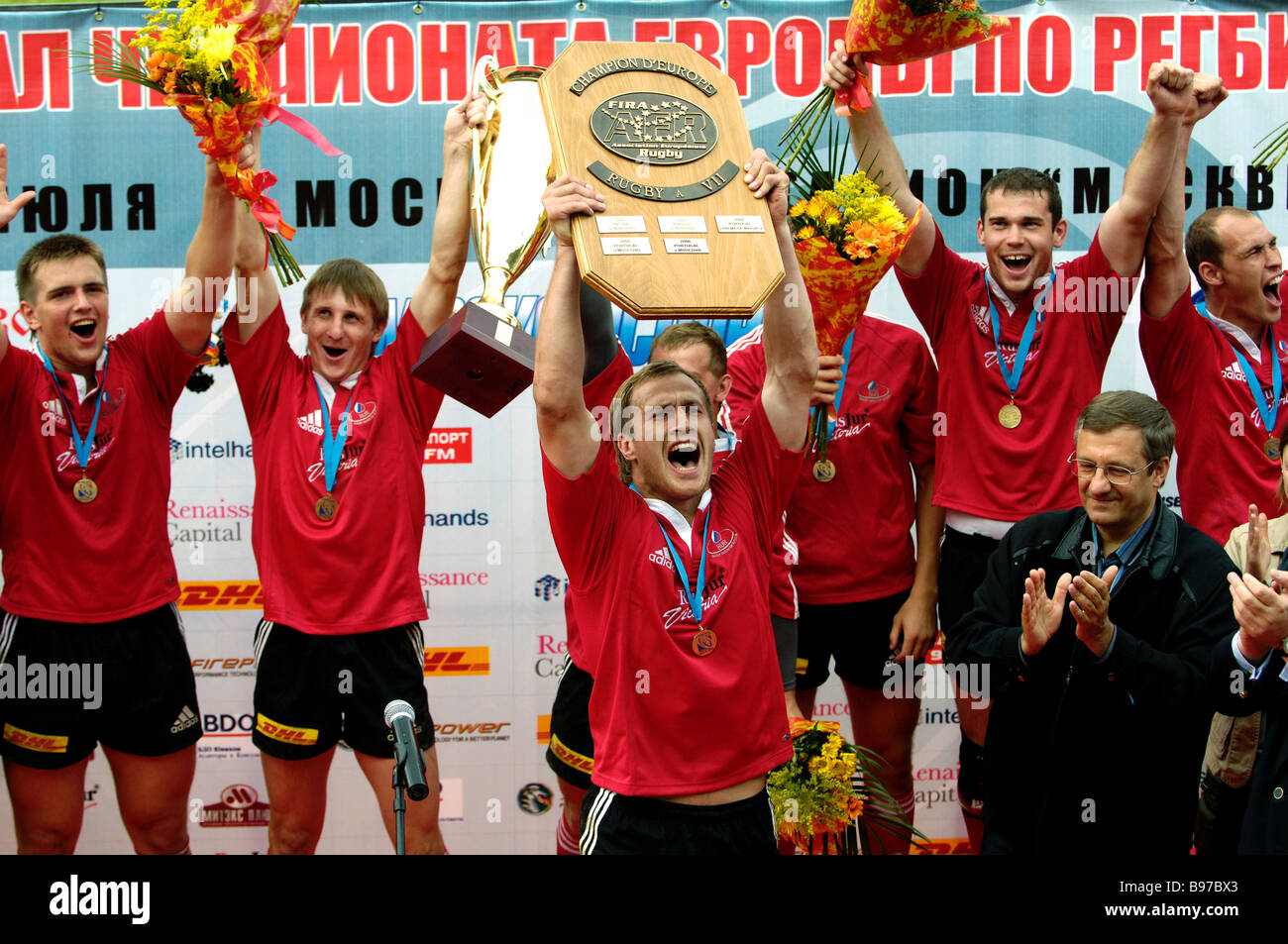 The Russian rugby national team in red won the Europe Rugby 7 s ...