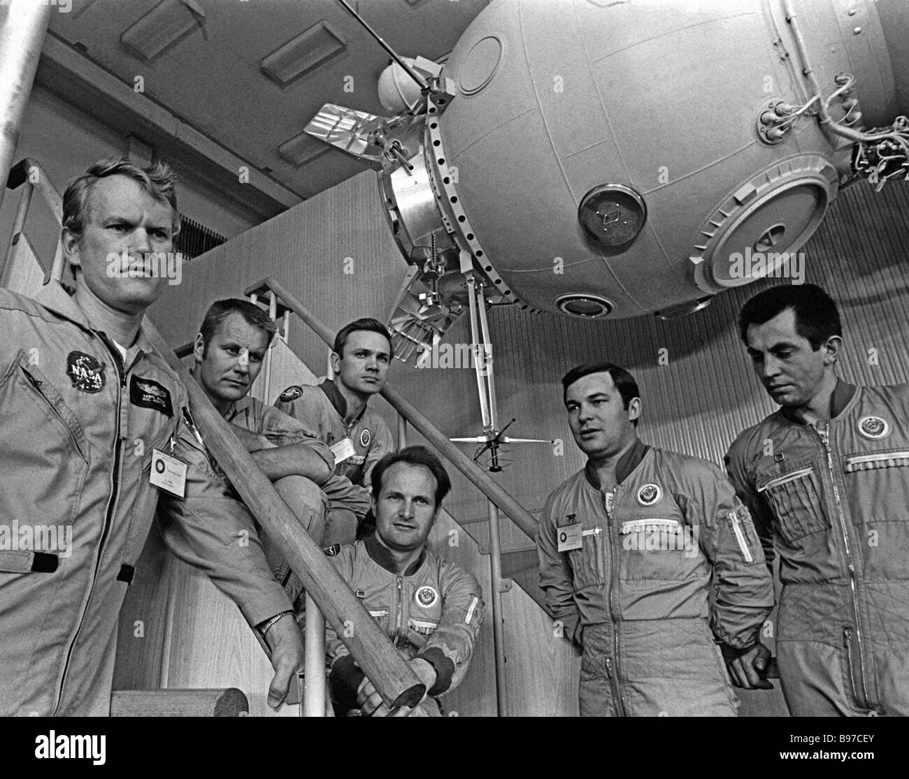 US astronauts and Soviet cosmonauts left to right Carol Bobko Robert ...