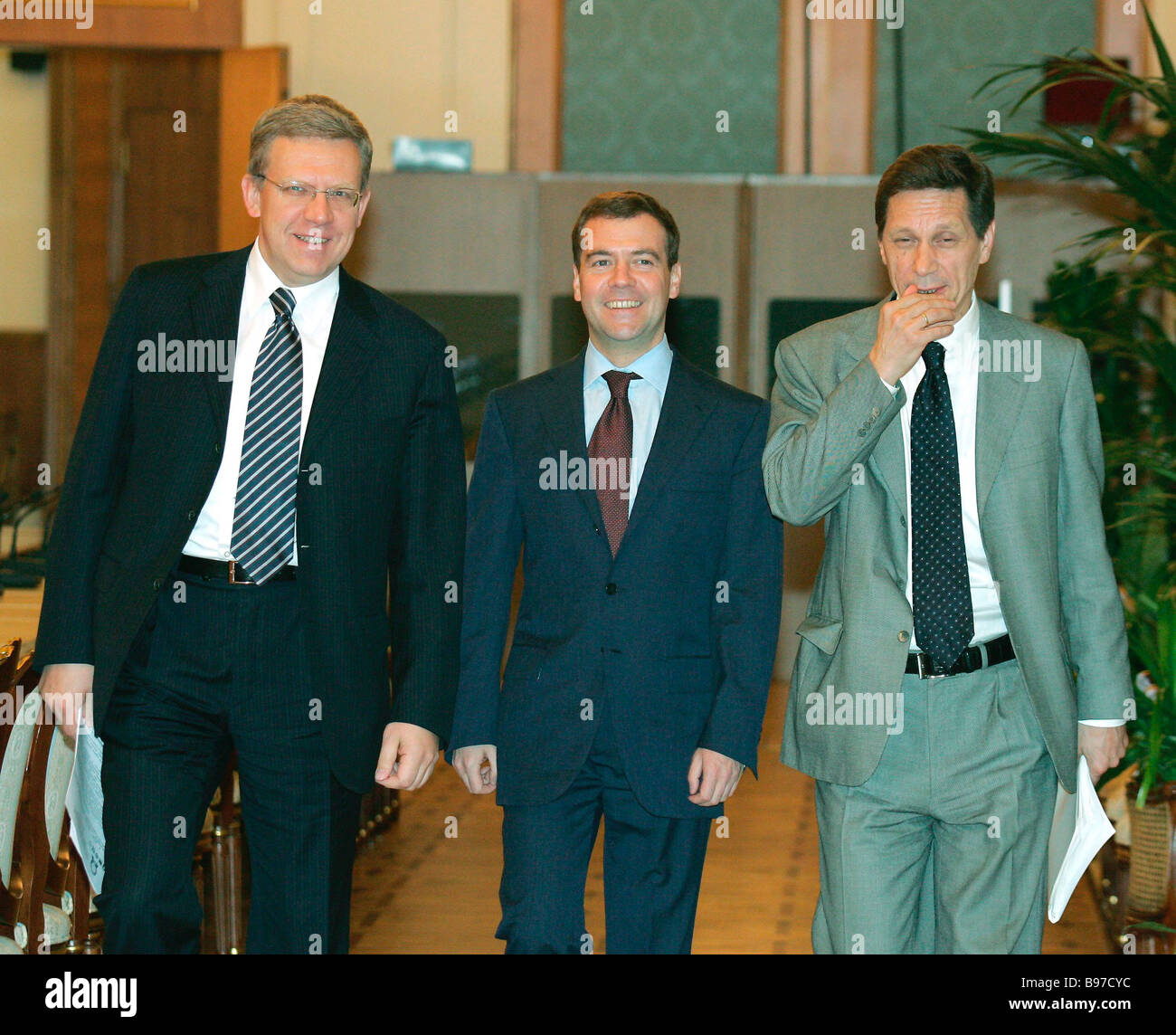 From left to right Finance Minister Alexander Kudrin First Deputy Prime Minister Dmitry Medvedev ...