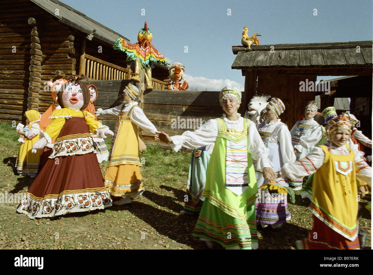 Zateya folk song theatre performance at the Taltsy museum of wooden ...