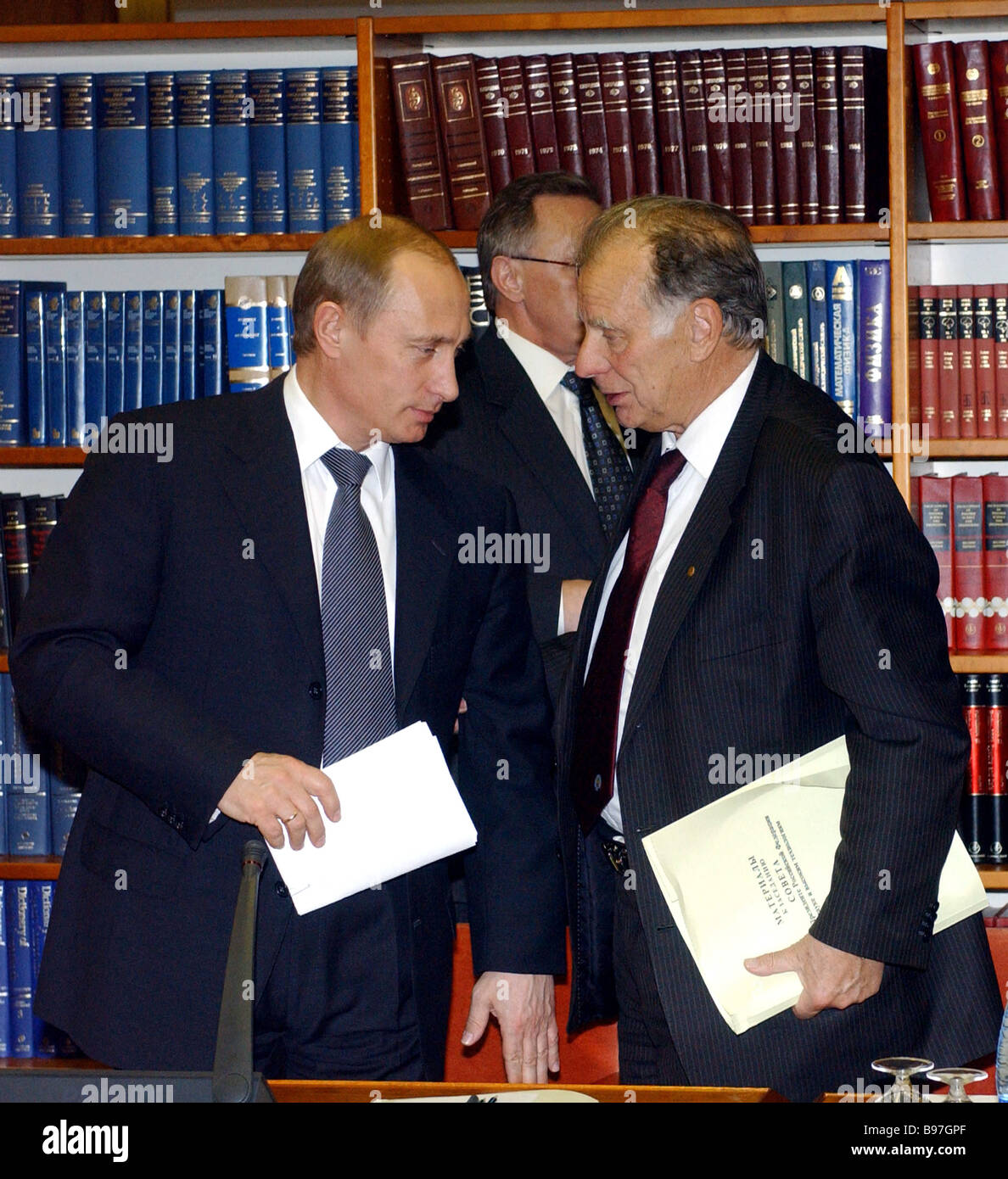 Russian President Vladimir Putin and Academician Zhores Alfyorov holder ...