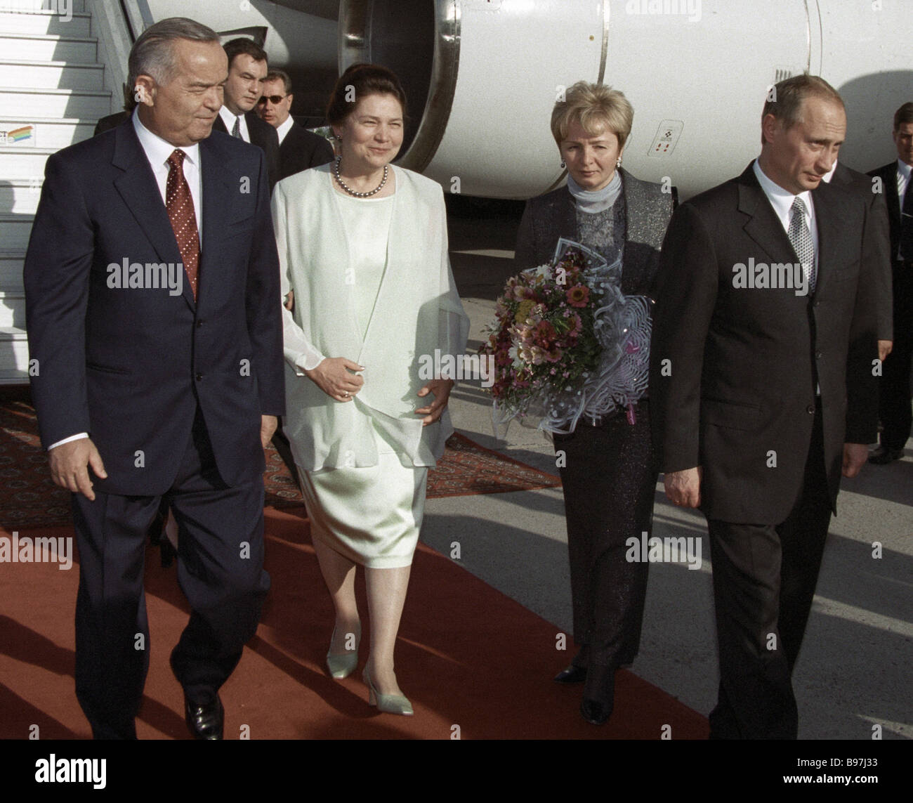 President Islam Karimov of Uzbekistan first from left and his wife ...