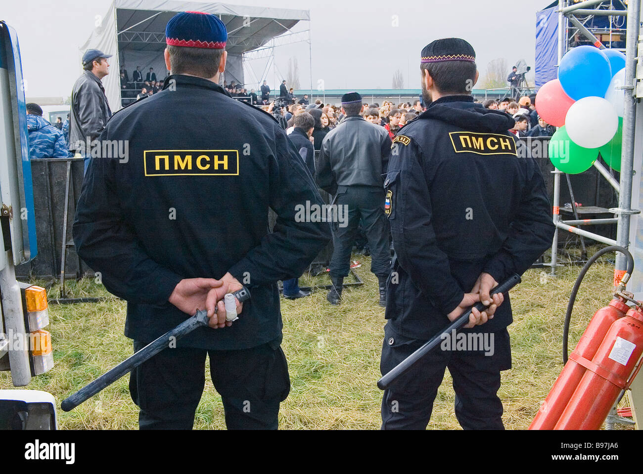 Riot police vigilant at the Phoenix rock festival in Gudermes Chechnya ...