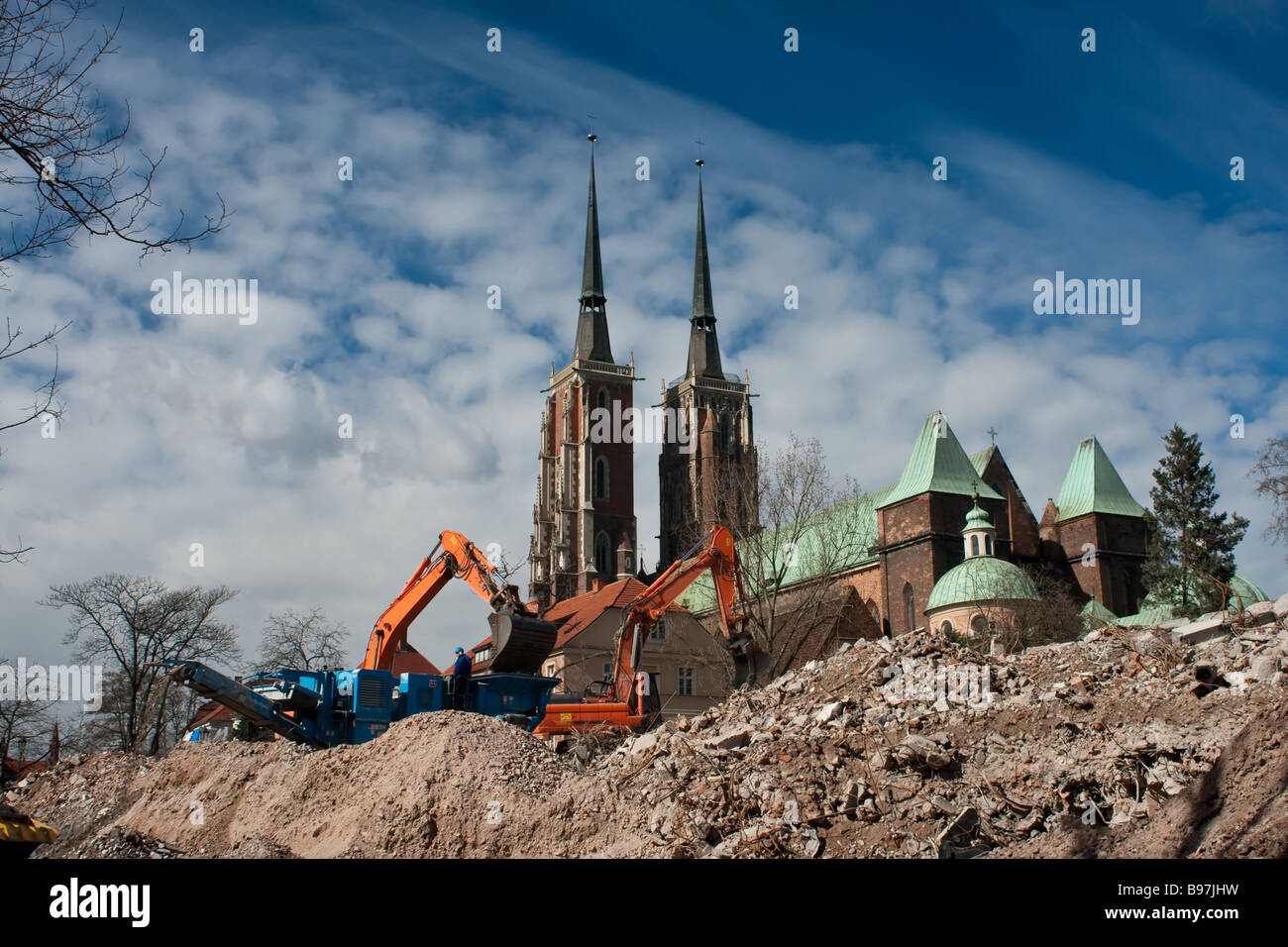 demolition yard in Wroclaw Ostrow Tumski in background Stock Photo - Alamy