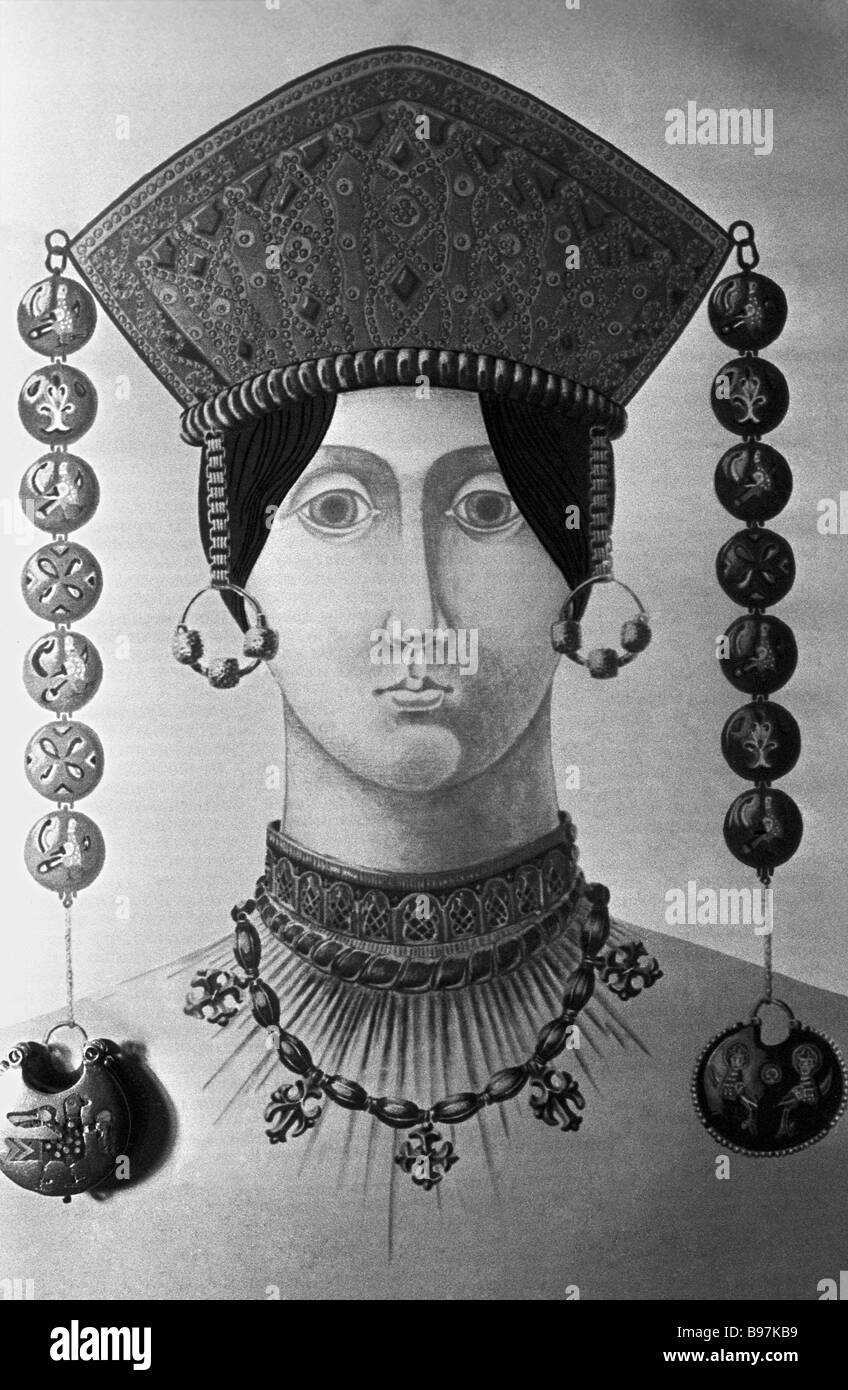 Boyar women s gala headdress 12th 13th centuries reconstructed by Pyotr ...