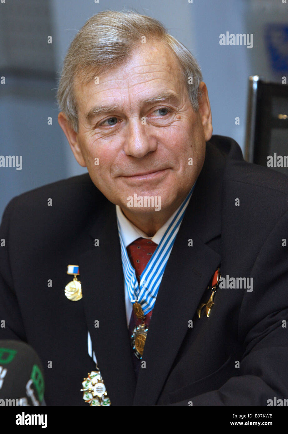 Alexander Alexandrov member of the Soyuz TM 3 space crew attends news ...