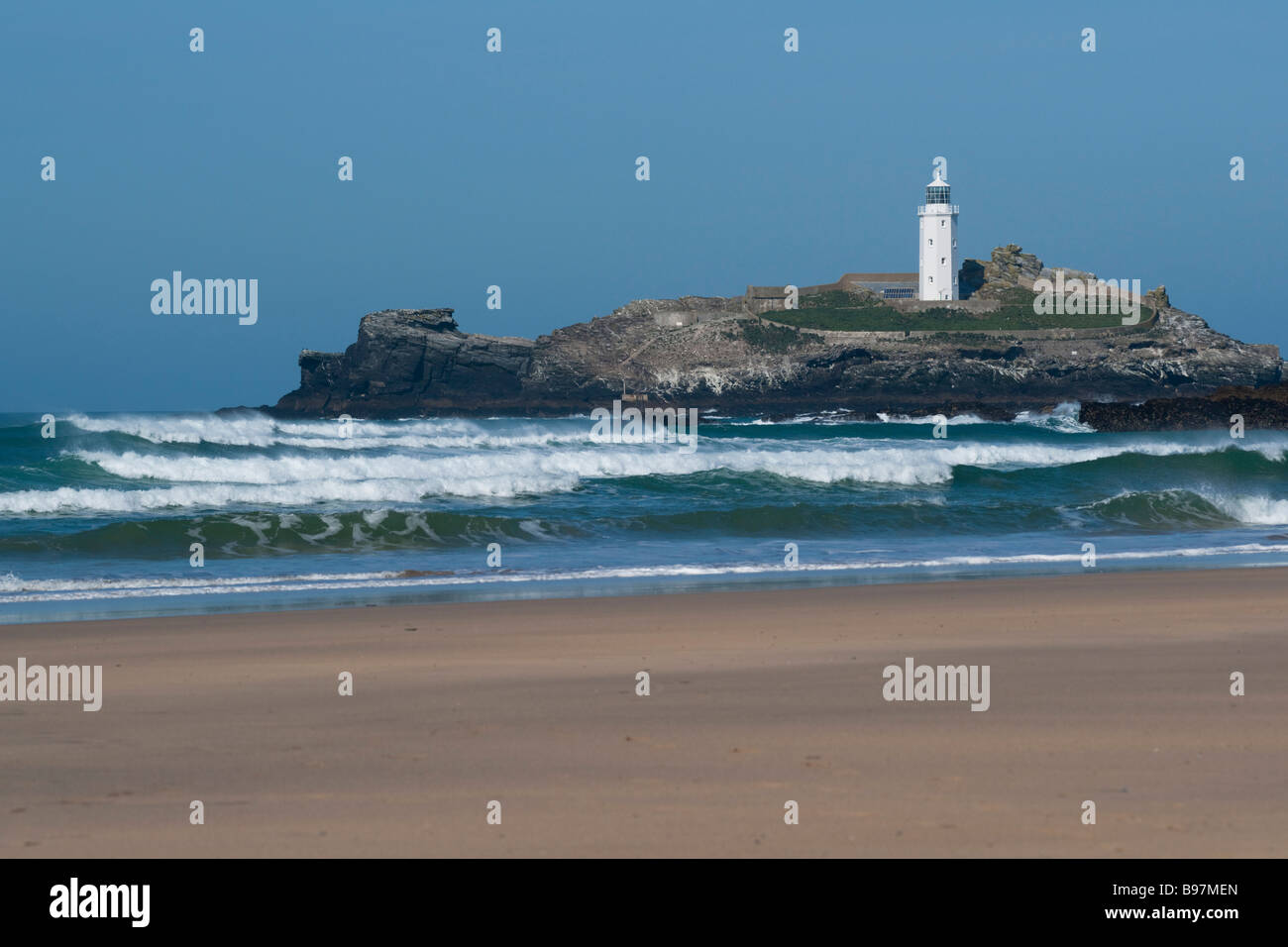 Godrevy Lighthouse in St. Ives Bay, Cornwall Stock Photo - Alamy