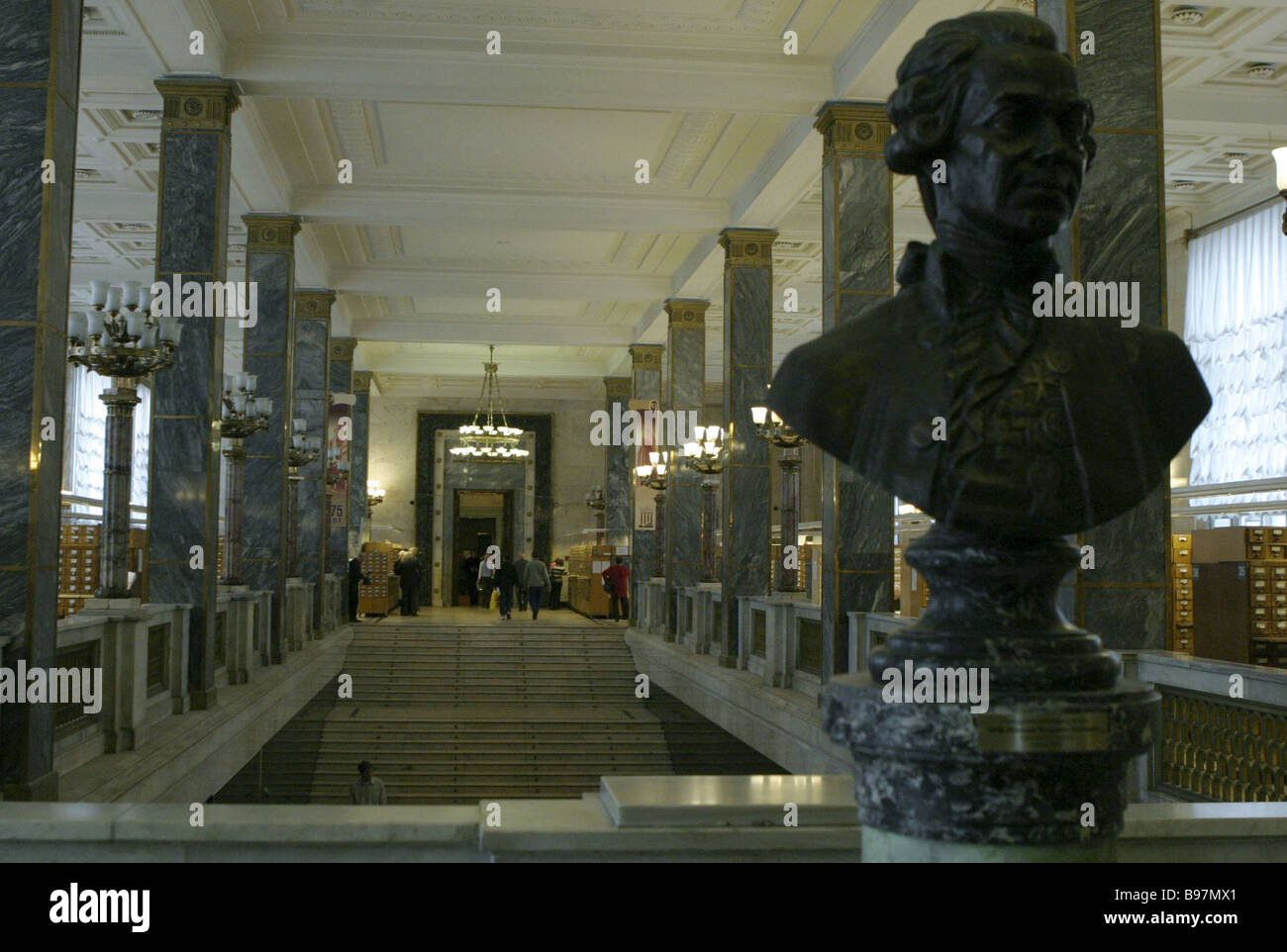 The hall of the Russian State Library main building The bust of Count ...