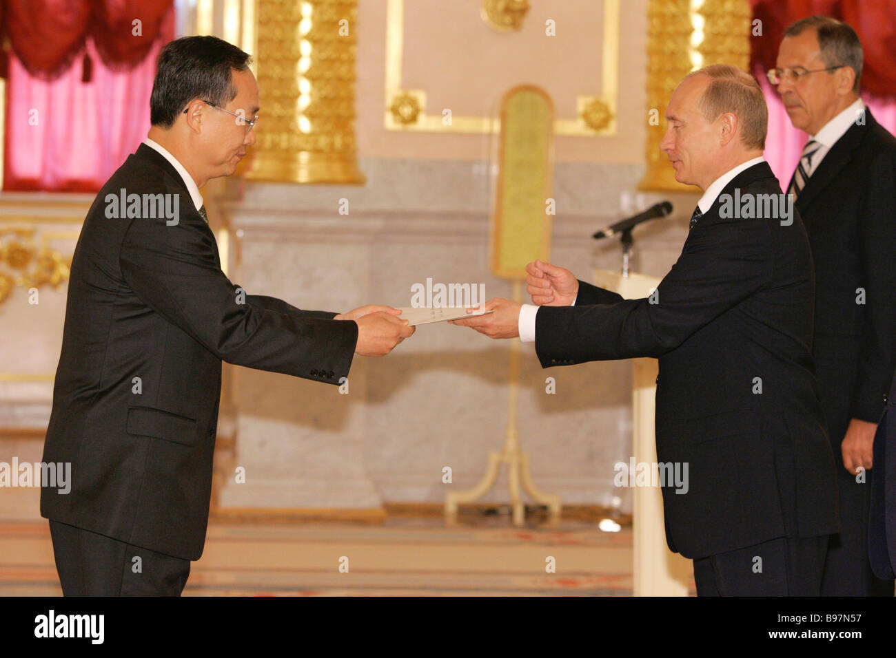 From left to right Korean Ambassador Lee Gu Hen Russian President ...