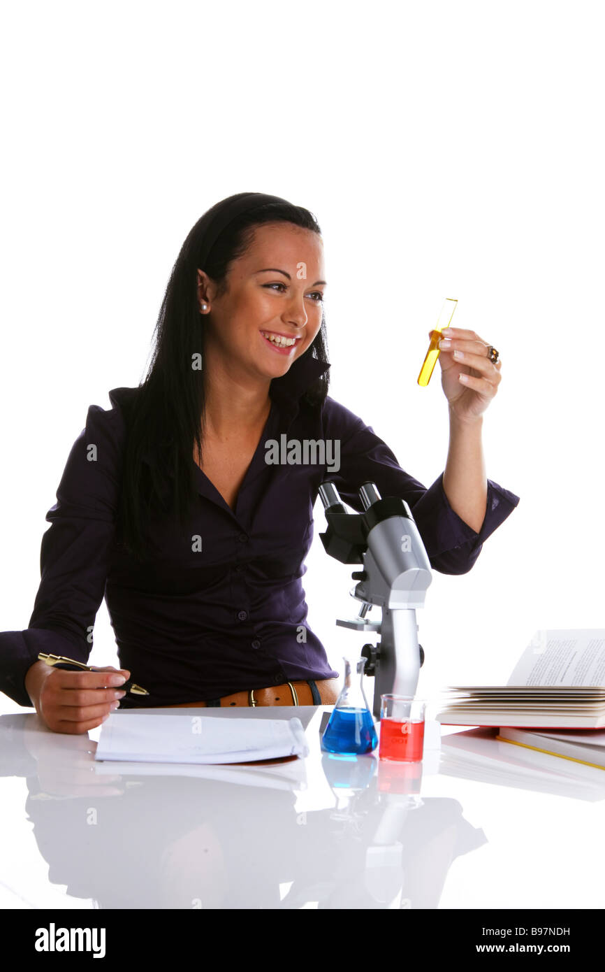 Young woman with a microscope Stock Photo - Alamy