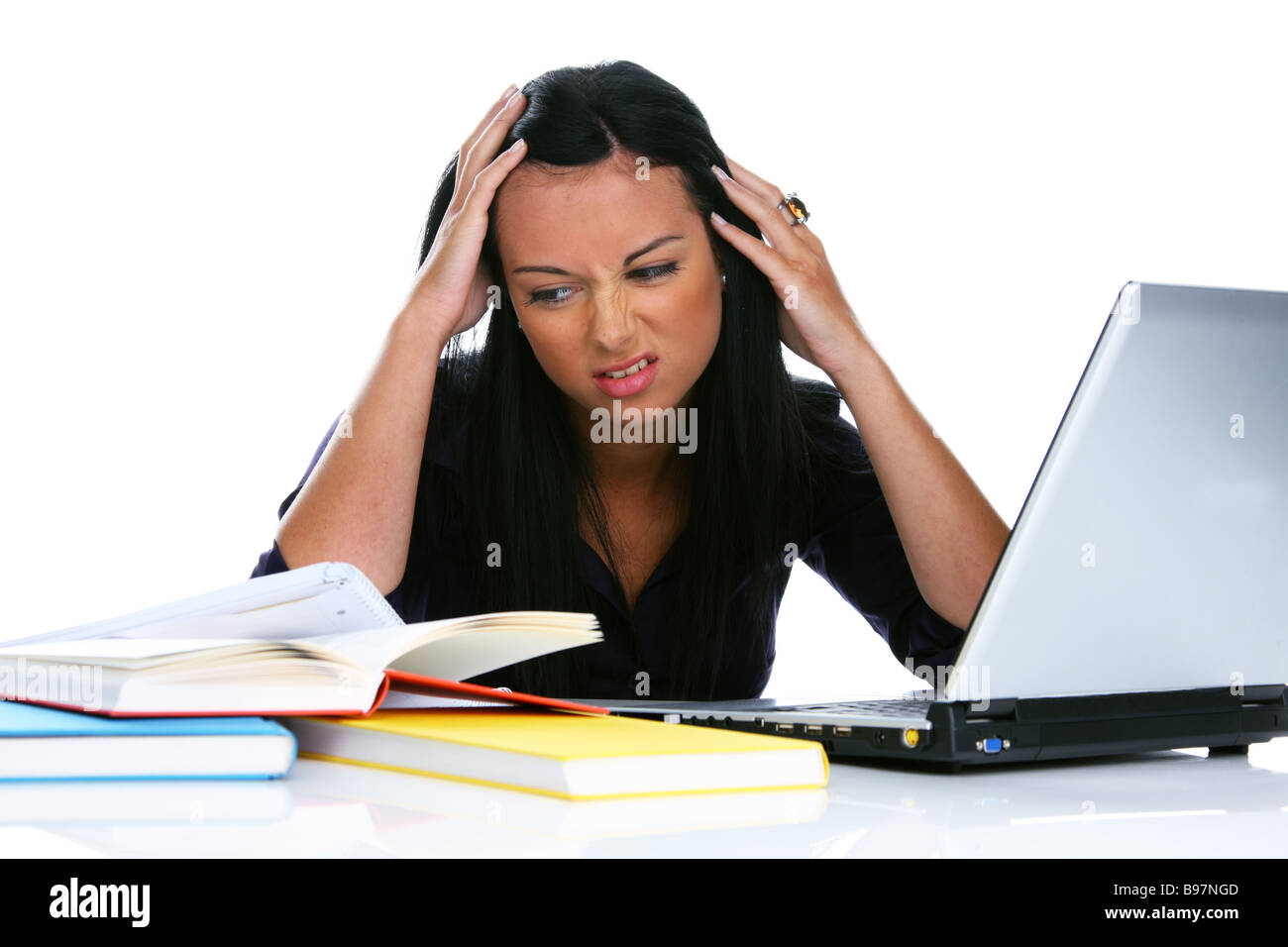 Young Woman with Computer Stock Photo - Alamy