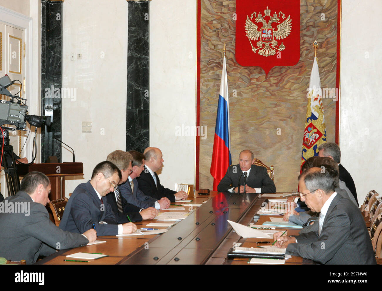 July 30 2007 Russian President Vladimir Putin center during a ...