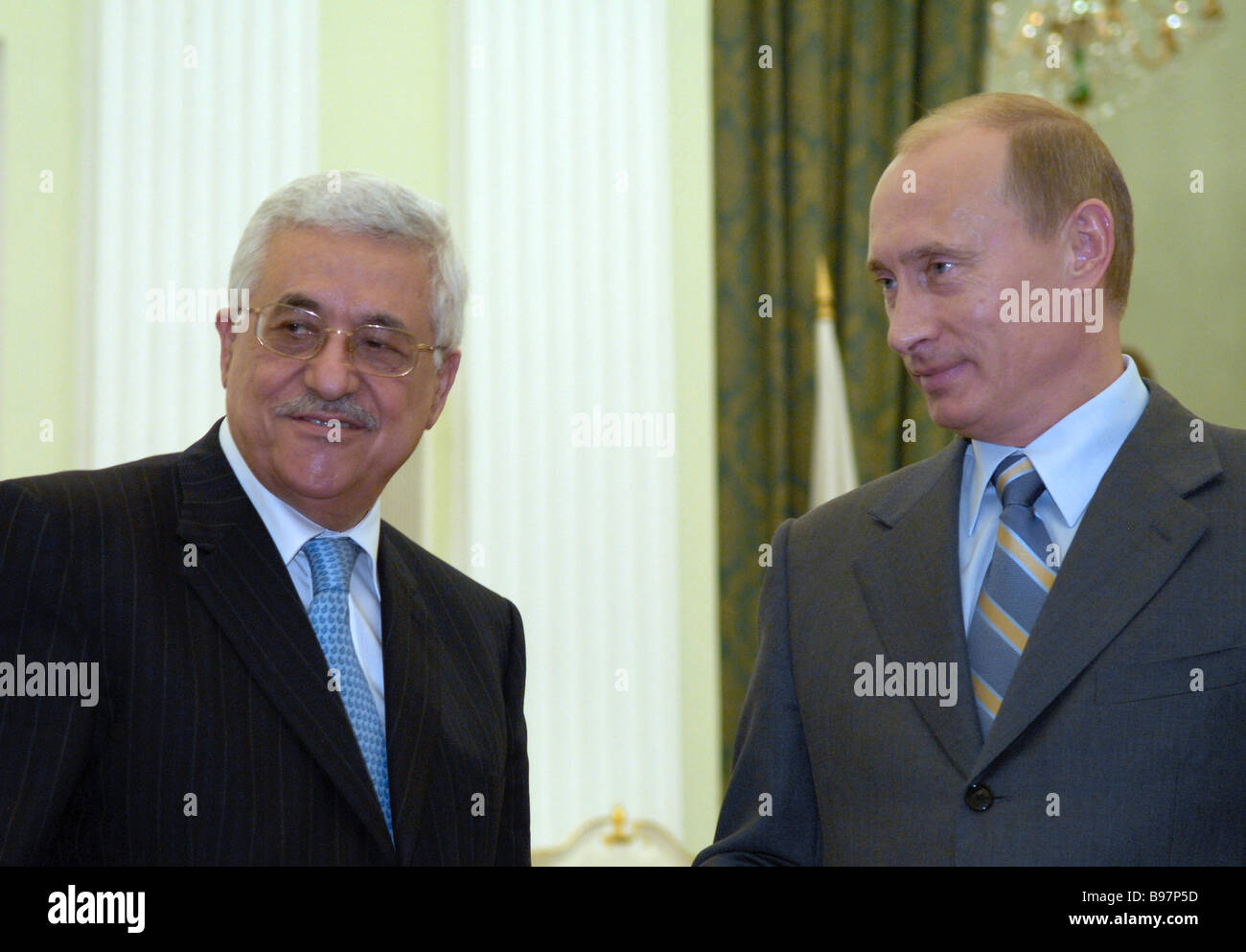 Russian President Vladimir Putin right and Mahmoud Abbas president of ...