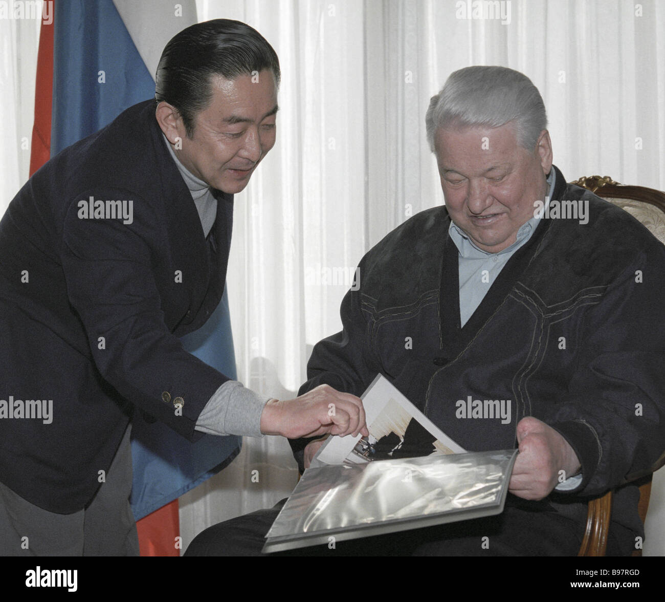 The first president of the Russian Federation Boris Yeltsin right is ...