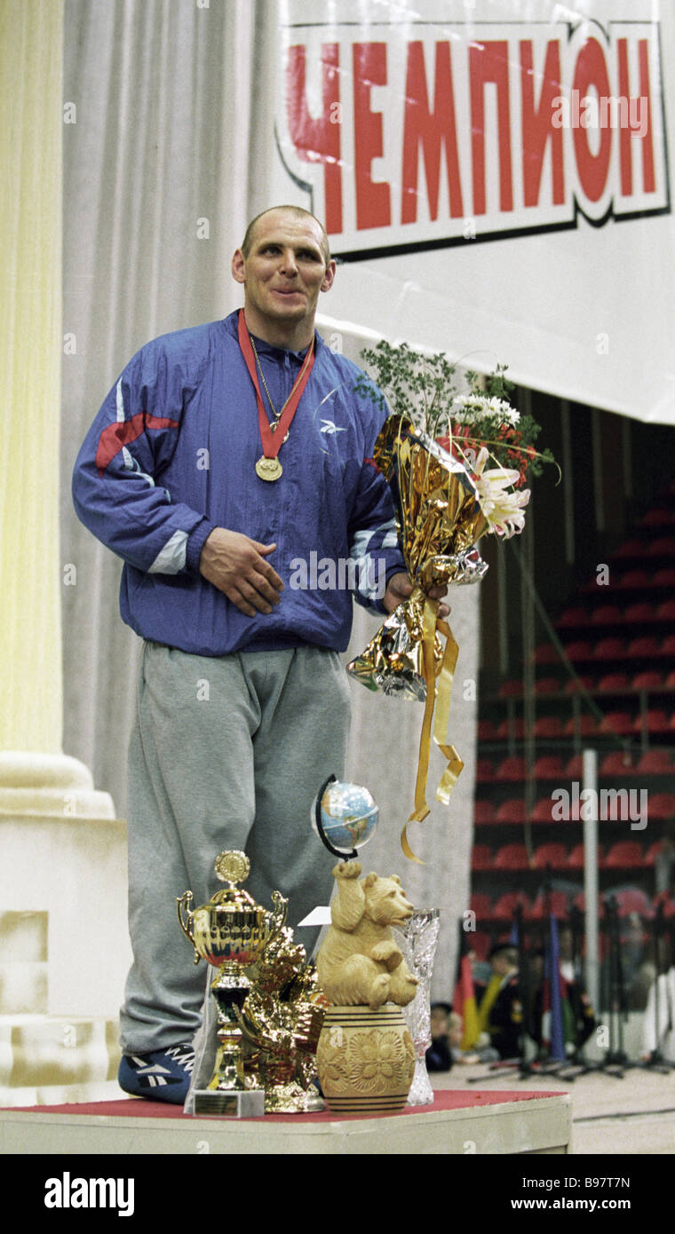 Three times Olympic champion Alexander Karelin getting prizes and gifts ...