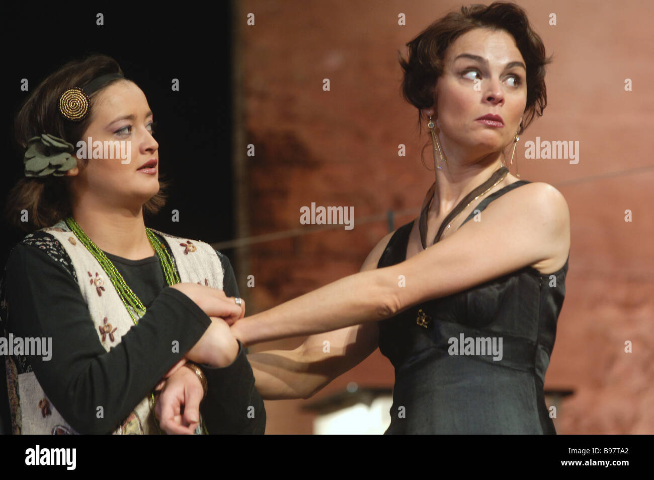 From left to right Actors Eka Khipiri and Nino Kasradze during the play The Sorrows of Darispan ...