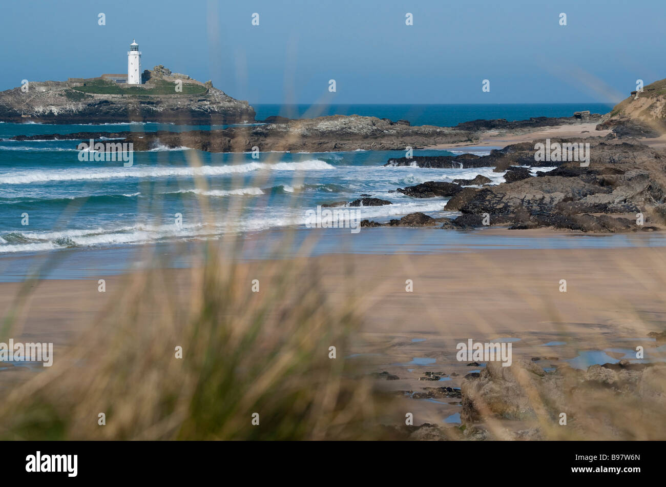 Godrevy Lighthouse in St. Ives Bay, Cornwall Stock Photo - Alamy