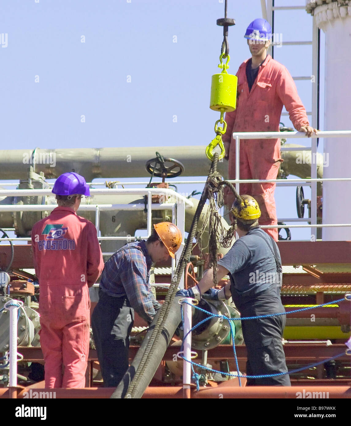 Workers at the Peterburgsky Neftyanoi Terminal St Petersburg Oil ...