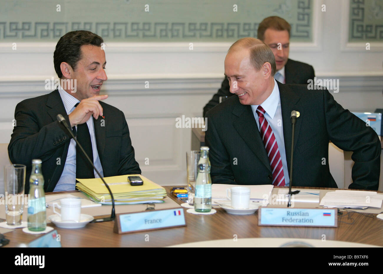 From left to right French President Nicolas Sarkozy and Russian ...