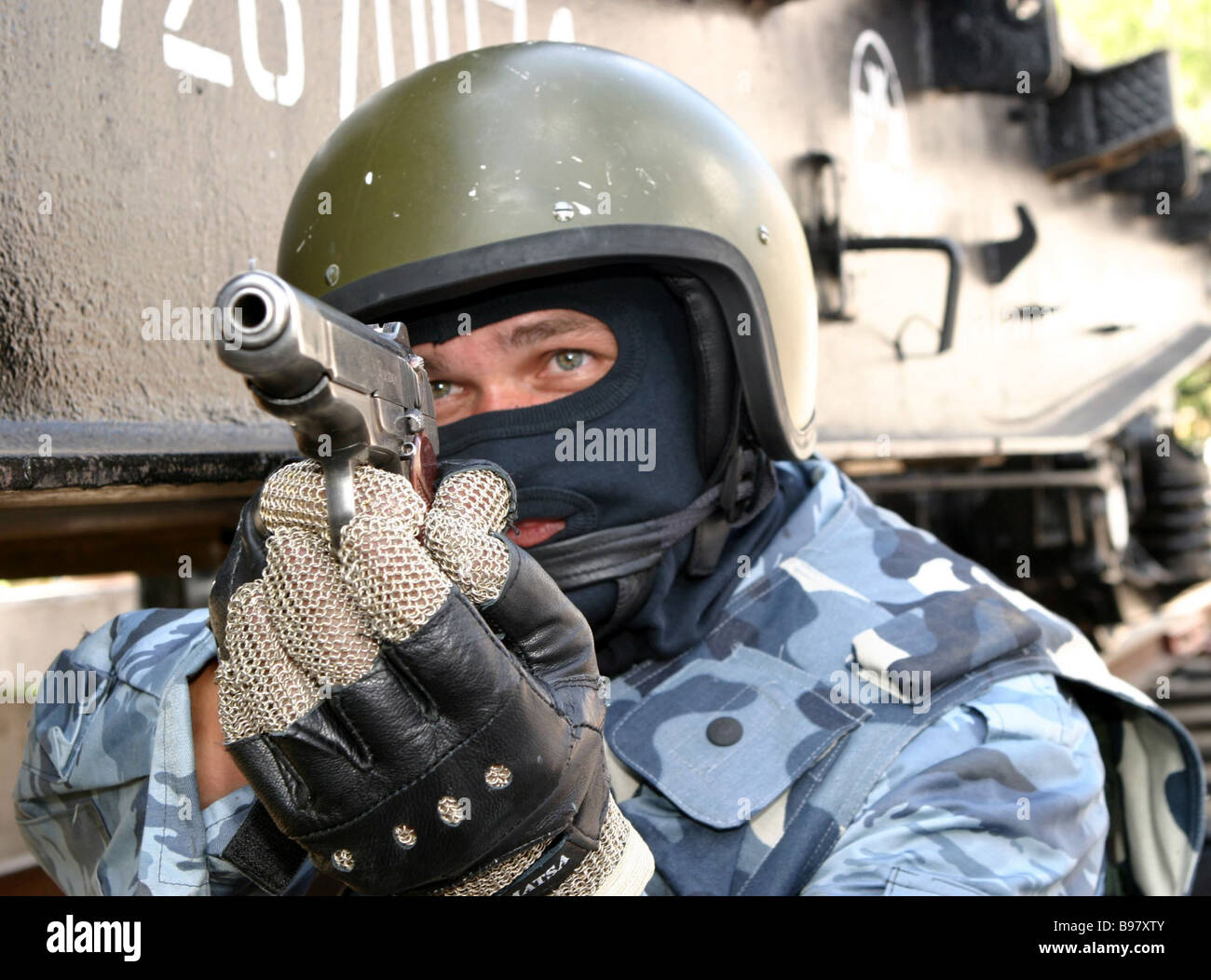 A Moscow railroad police riot force makes a demonstration on training ...
