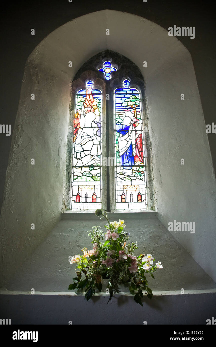 Interor view of St Enodoc's Church, Trebetherick, Cornwall. Stained ...