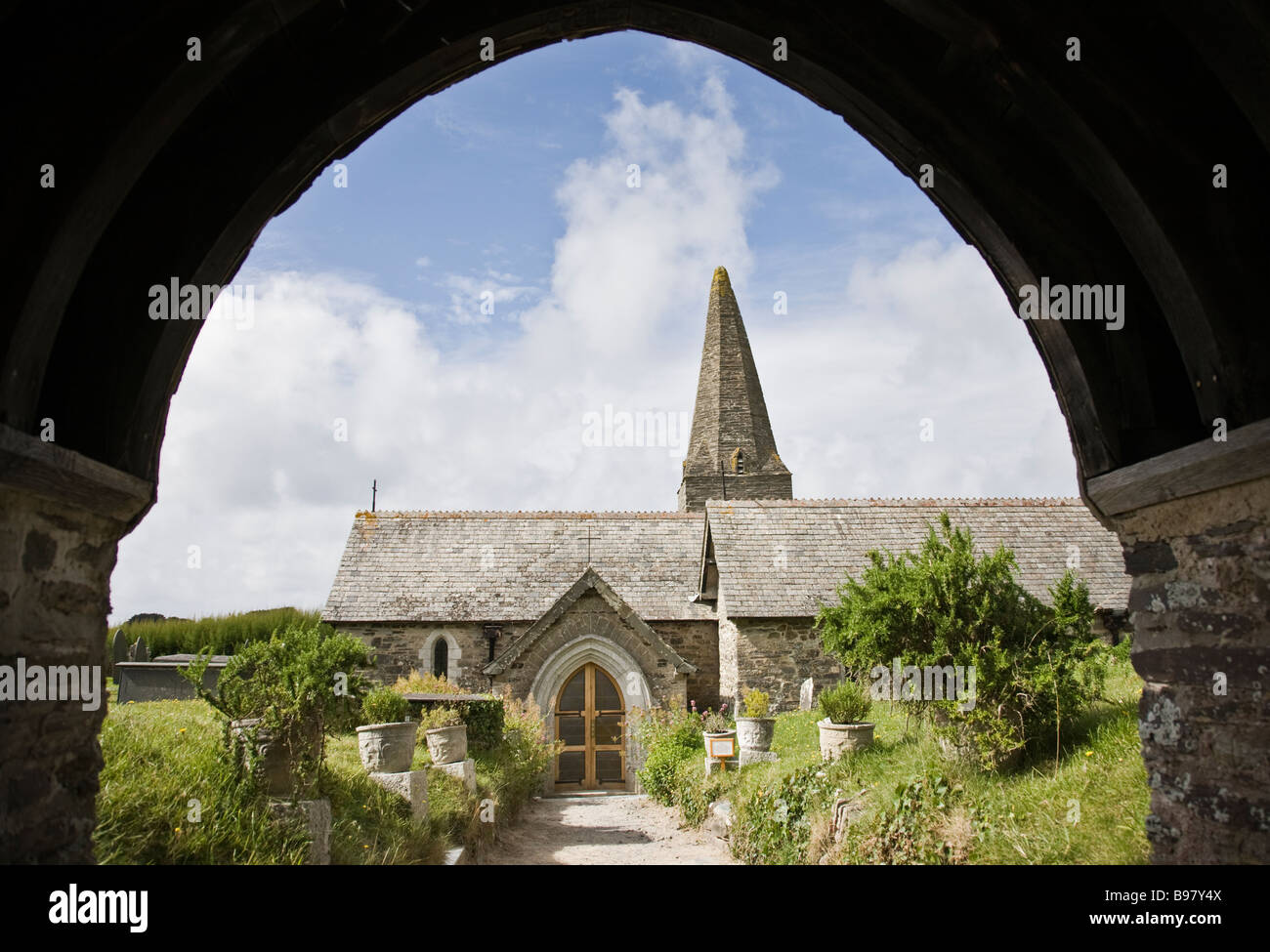 View of St Enodoc's Church, Trebetherick, Cornwall. Taken through ...