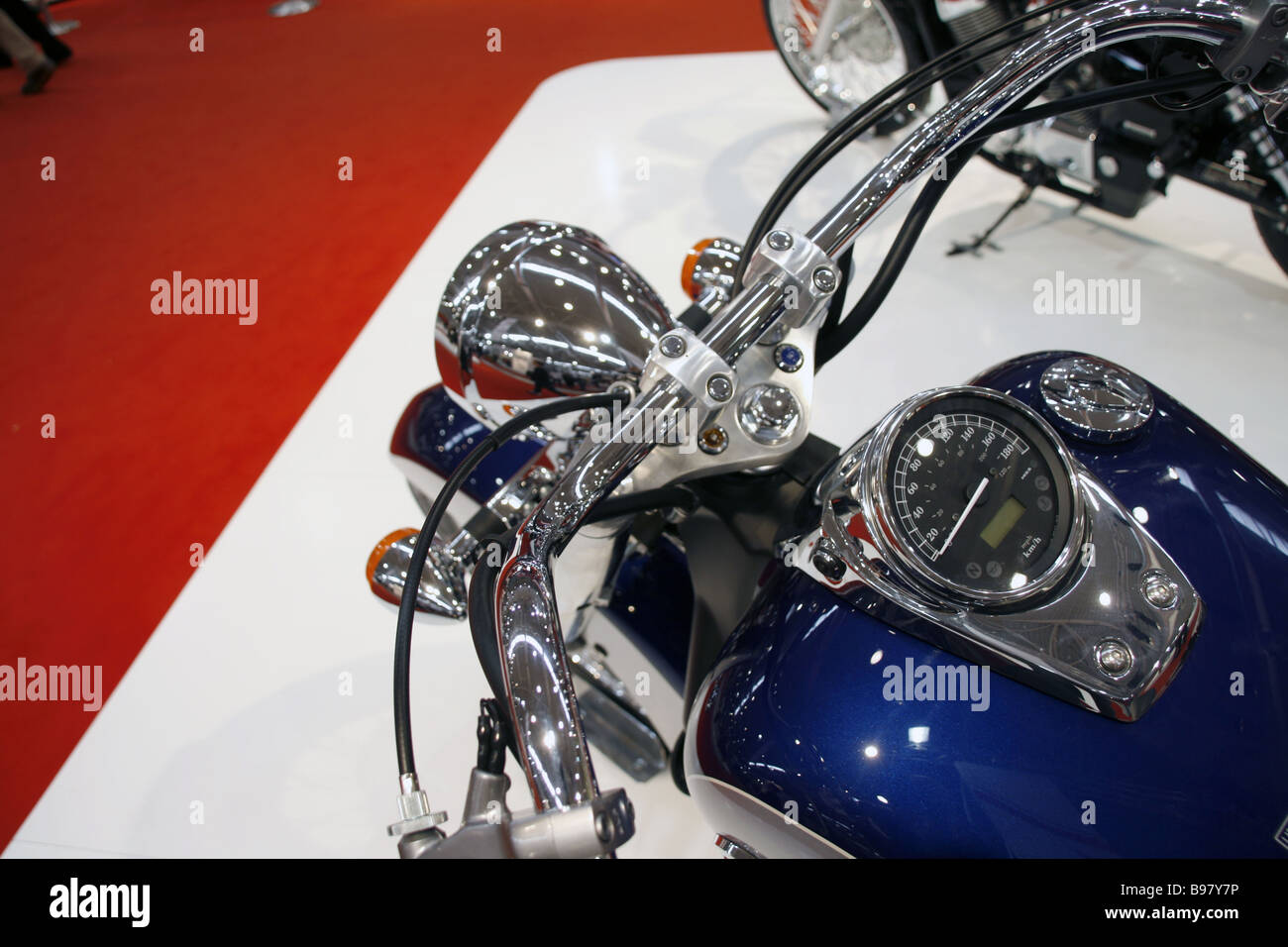 one custom sports racing touring motorbike at motor show Stock Photo ...