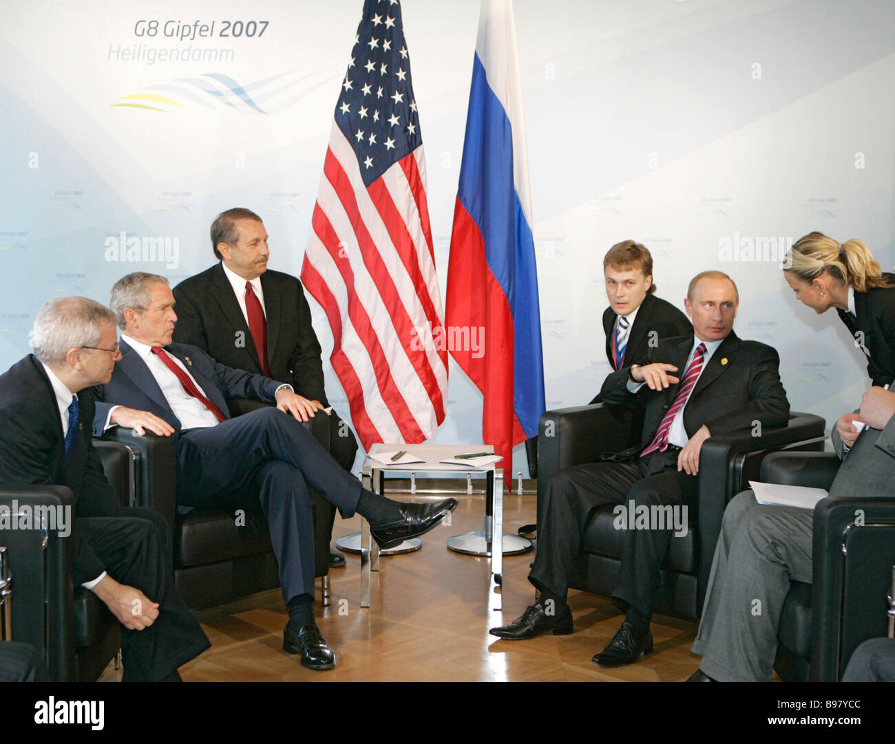 U S President George W Bush second from left and Russian President ...